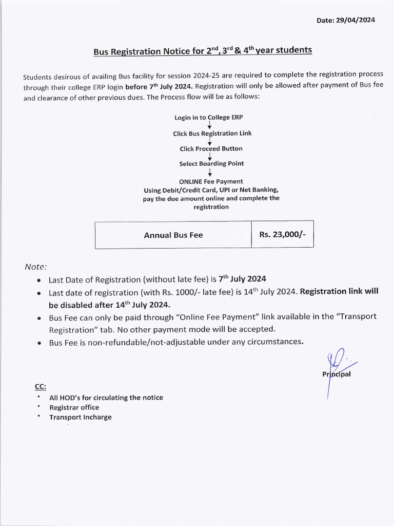 Bus Registration Notice (2024-25) | PDF
