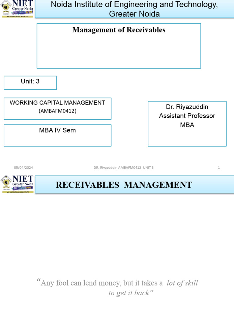 Unit-3 | PDF | Finance & Money Management | Credit