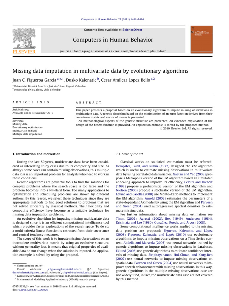 Missing Data Imputation In Multivariate Data By Evolutionary Algorithms Pdf Covariance