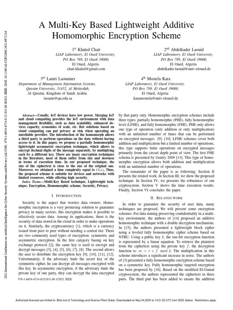 A Multi-Key Based Lightweight Additive Homomorphic Encryption Scheme ...
