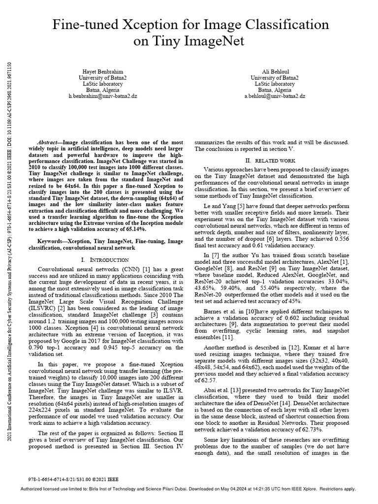 Fine-Tuned Xception For Image Classification On Tiny ImageNet | PDF ... Fine-Tuned Xception For Image Classification On Tiny ImageNet | PDF ...