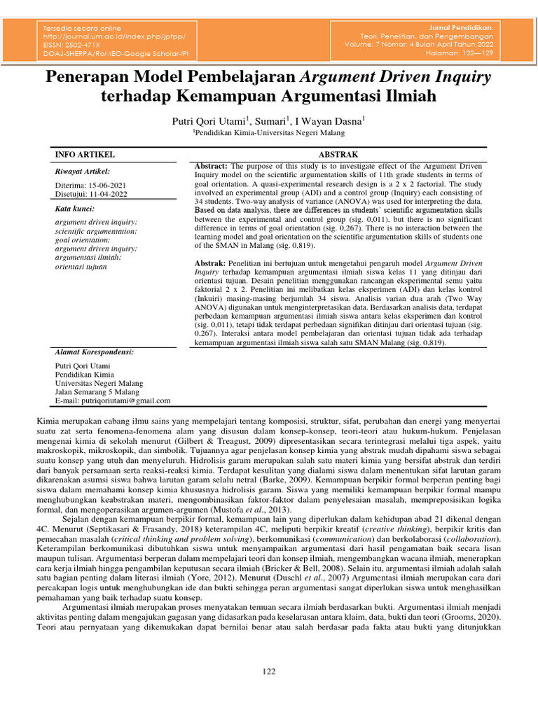 Model ADI Tingkatkan Argumentasi Ilmiah | PDF | Sains & Matematika ...