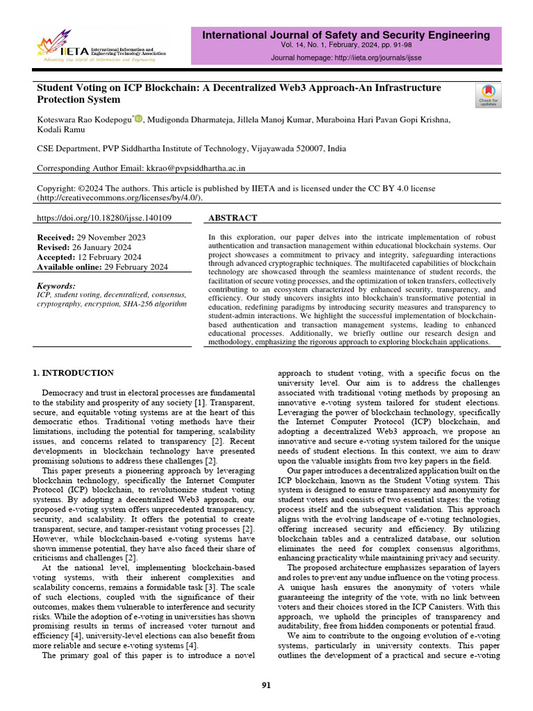 Student voting on ICP Blockchain | PDF | Electronic Voting | Computer Security