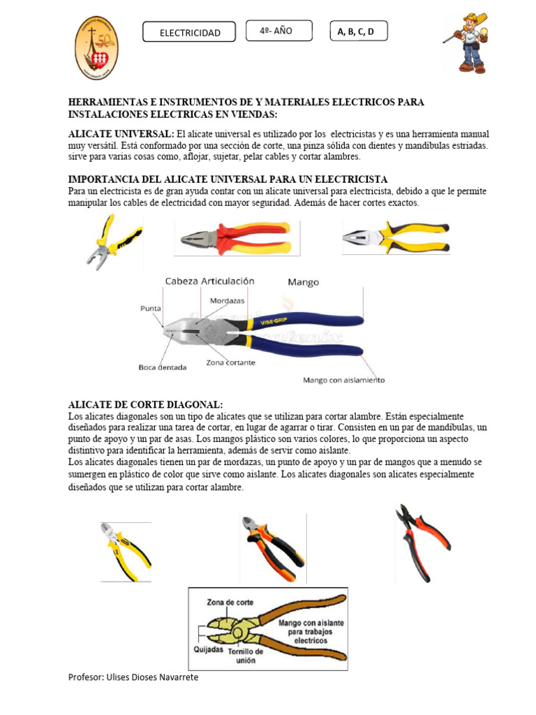 Tema Herramientas e Instrumentos N°3 Etri de 4º Año - 2024 | PDF | Corriente eléctrica ...