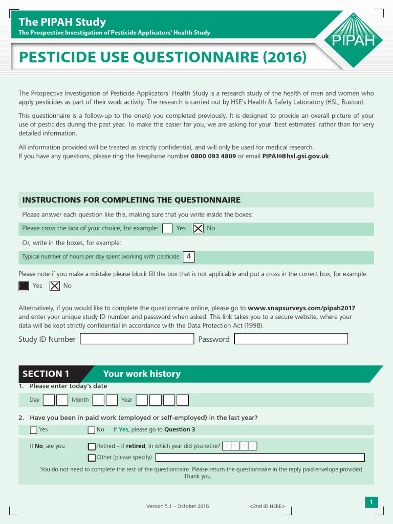 Pesticide Use Questionnaire v5.1 - October 2016 | PDF | Pesticide | Pest Control