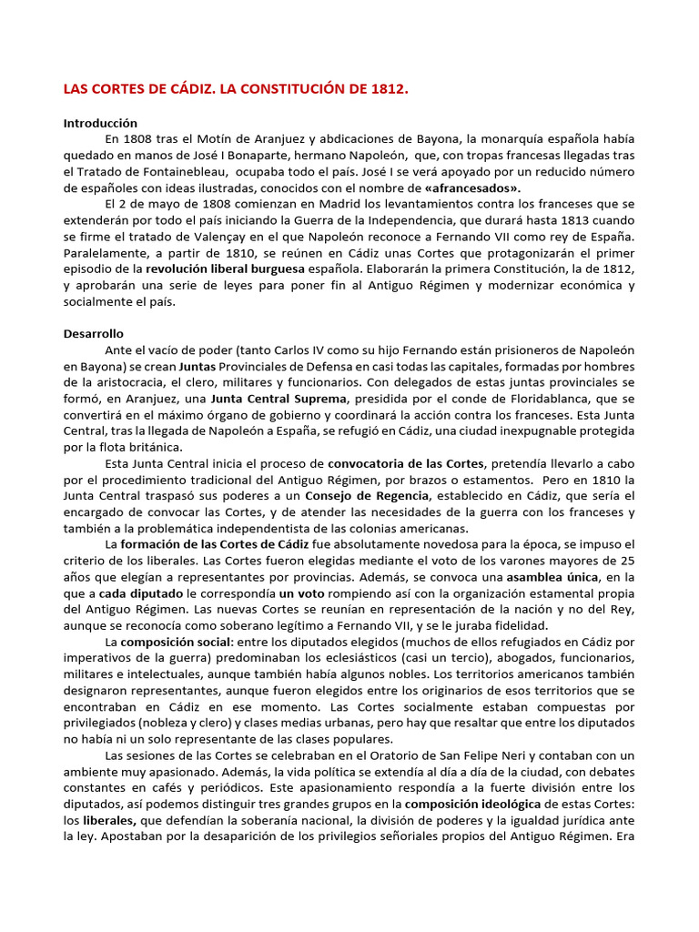 Constitución de 1812: Cortes de Cádiz | PDF | Constitución | Napoleón