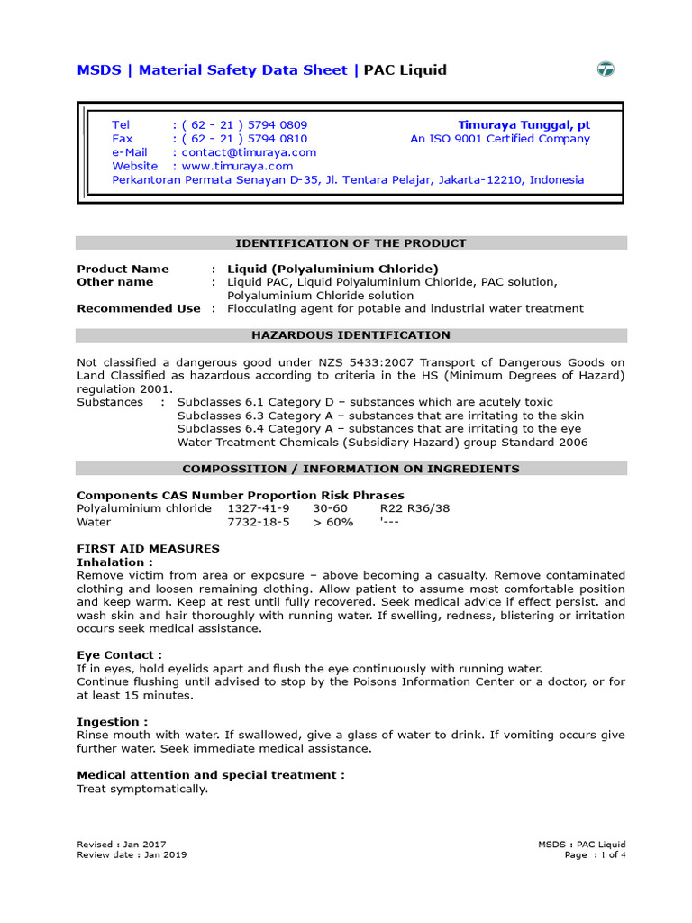 7_MSDS_PAC_Cair | PDF | Personal Protective Equipment | Dangerous Goods