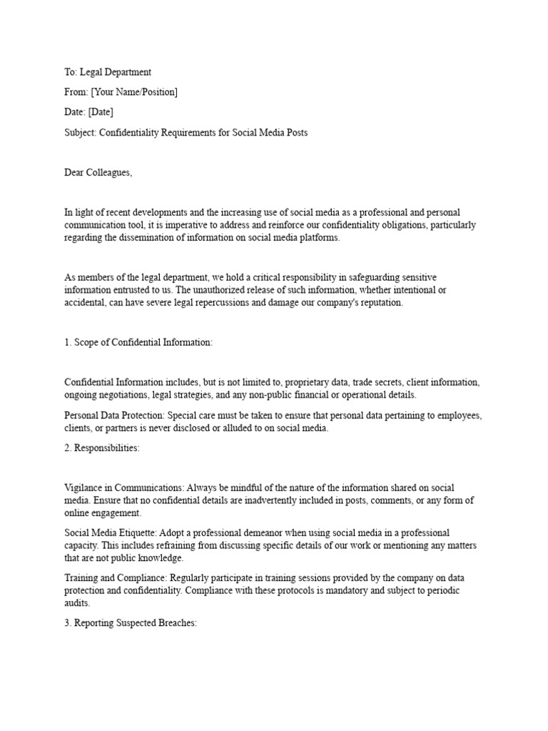 Confidentiality Requirements For Social Media Posts - Draft Memo | PDF ...