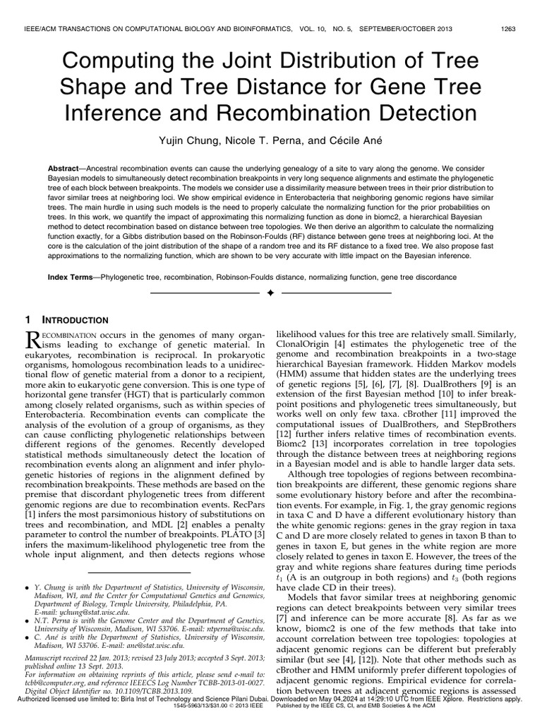 Computing The Joint Distribution of Tree Shape and Tree Distance For Gene Tree Inference and ...
