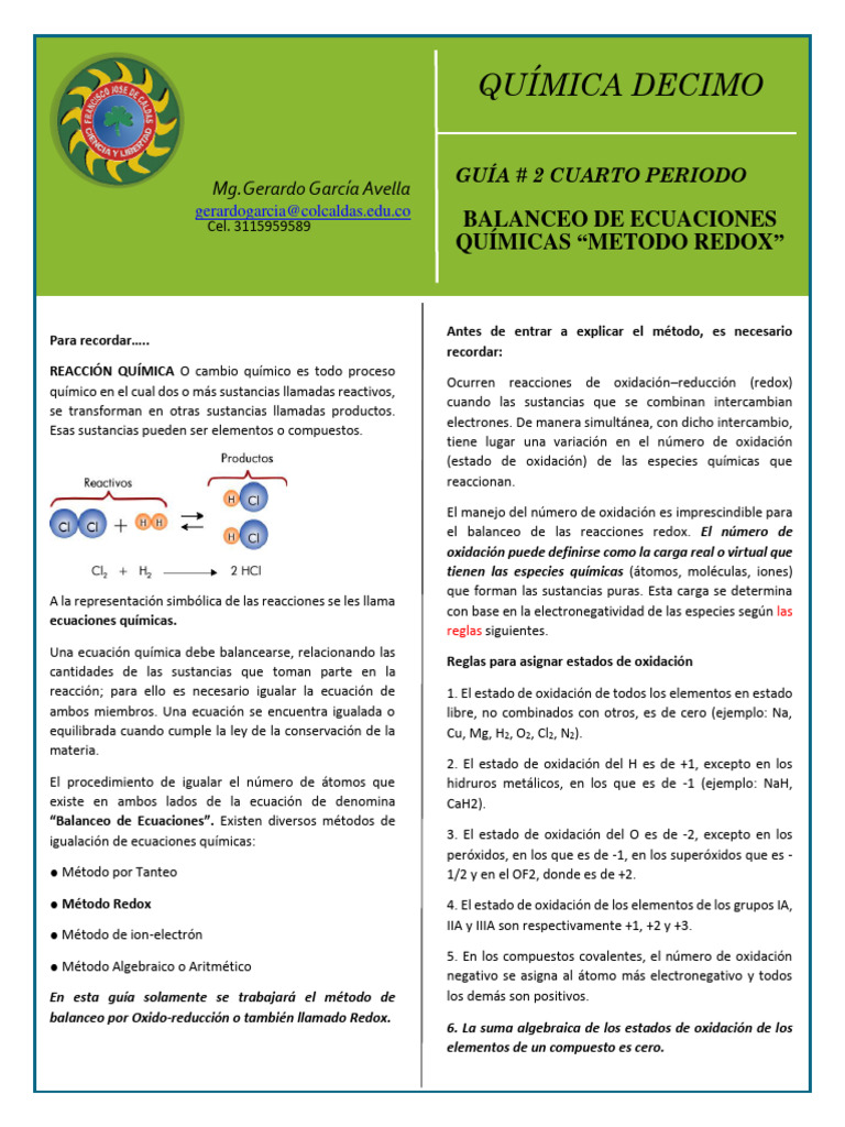 Guia 14 Quimica Decimo | PDF | Redox | Química