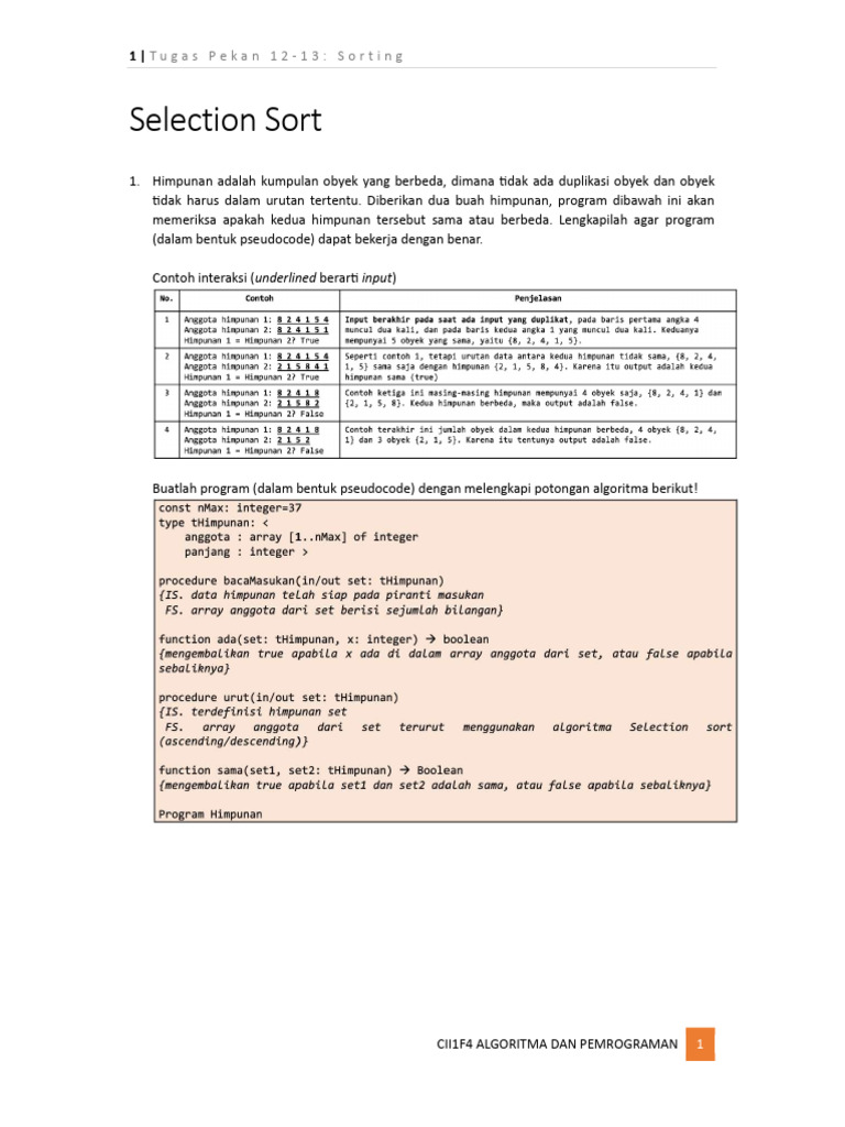 Tugas Pekan 1213 Sorting | PDF