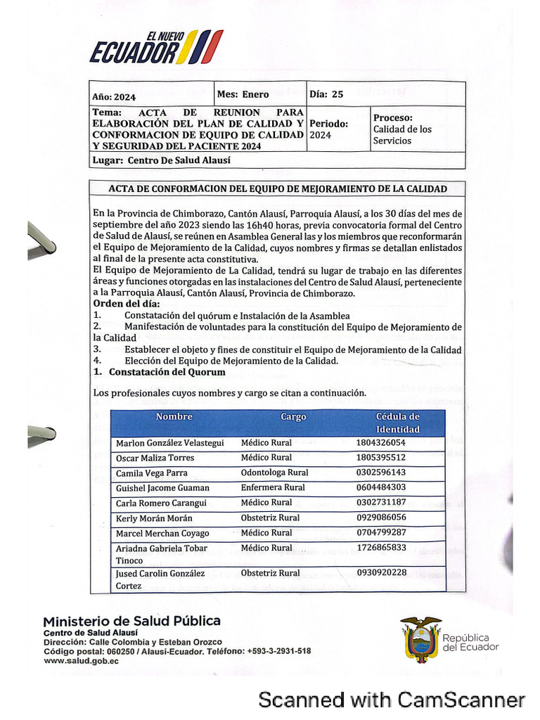 b2.1 Acta de Conformacion y Plan de Trabajo de Calidad | PDF