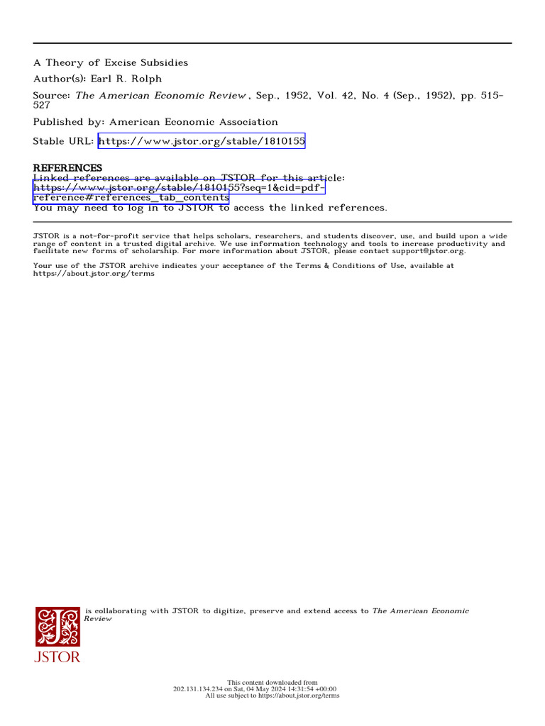 Rolph TheoryExciseSubsidies 1952 | PDF | Taxes | Subsidy