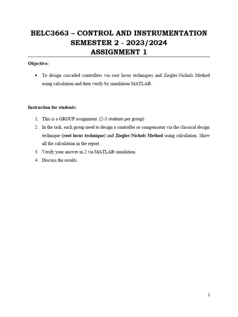 Assignment 1 | PDF | Control Theory | Applied Mathematics