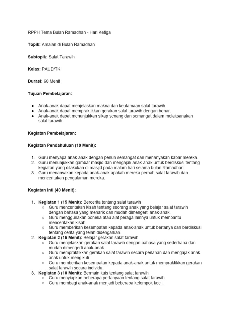RPPH Tema Bulan Ramadhan - Hari Ke 03 | PDF | Karier & Perkembangan | Agama & Spiritualitas