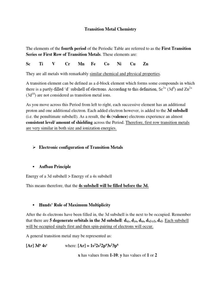 Transition Metal Chemistry Overview | PDF | Coordination Complex ...