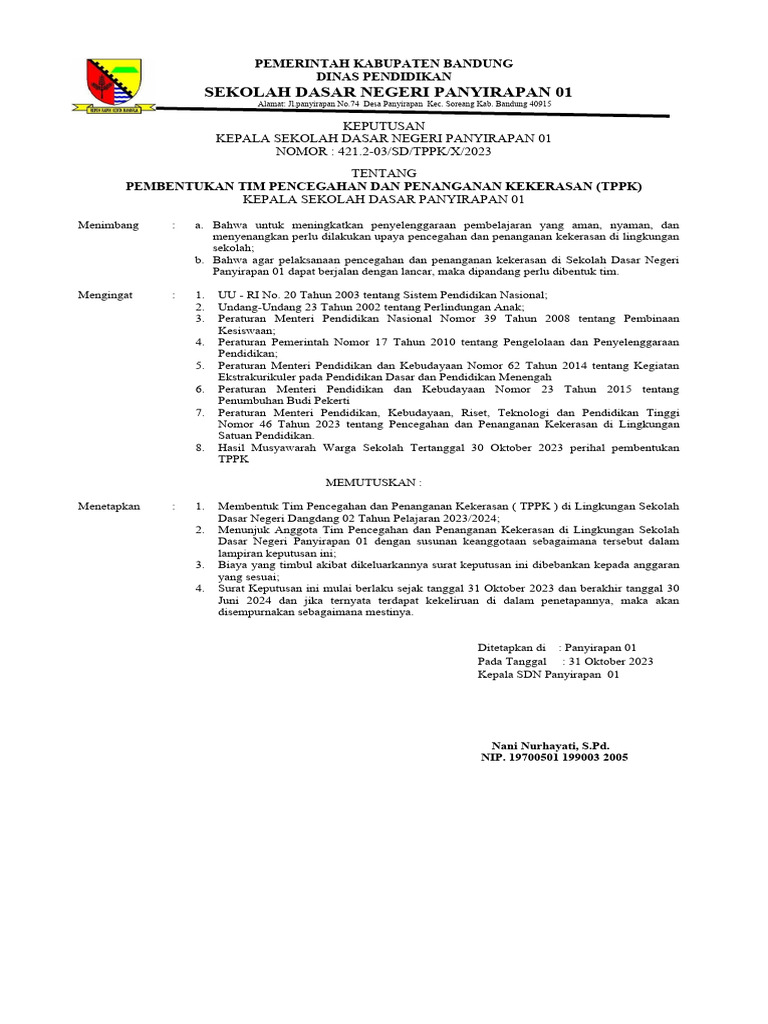 SK TPPK (1) SDN Panyirapan 01 Terbaru | PDF