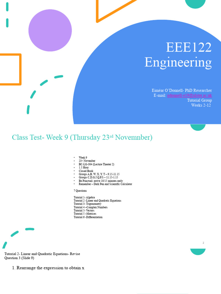 EEE122 Engineering Mathematics Guide | PDF | Equations | Algebra