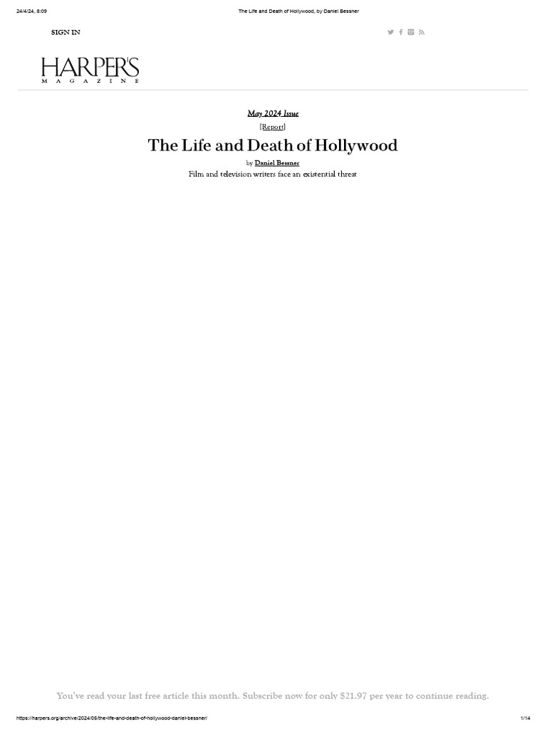 The Life and Death of Hollywood, by Daniel Bessner | PDF | Comcast ...