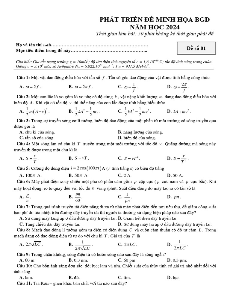 Thay Vu Tuan Anh. Phat Trien de Minh Hoa So 01 | PDF