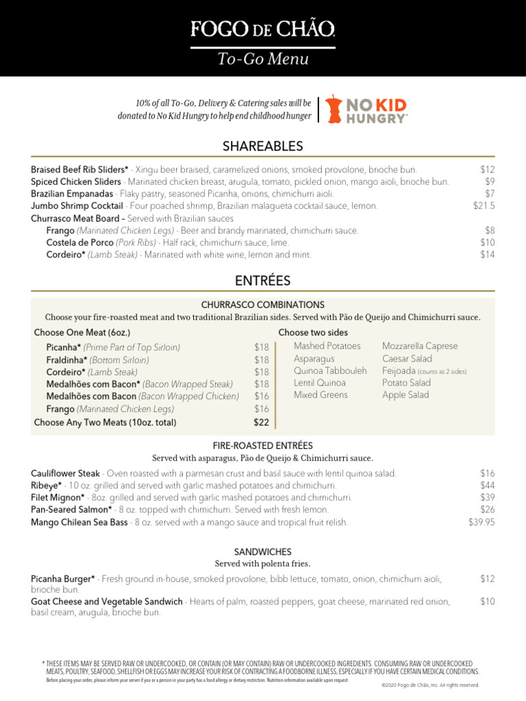 Fogo de Chão To-Go Menu & Donations | PDF | Steak | Alcoholic Beverages