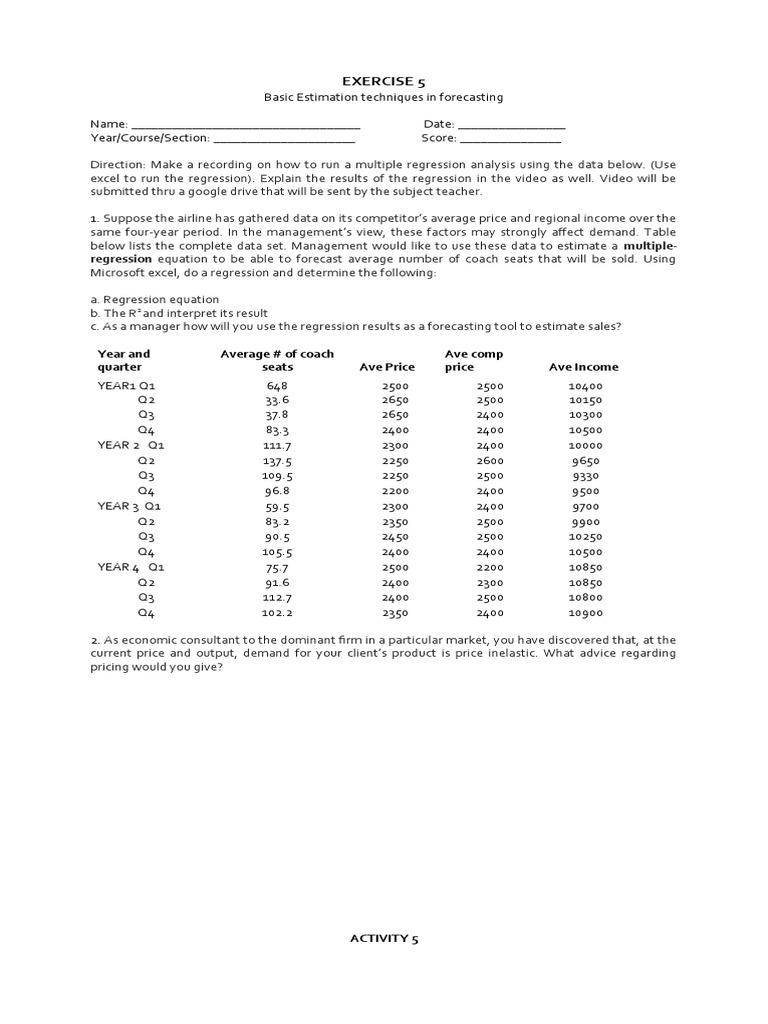 Exercise 5 Activity 5 | PDF | Regression Analysis | Demand