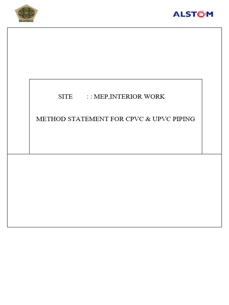 Method Statement for CPVC & UPVC PIPING | PDF | Pipe (Fluid Conveyance ...