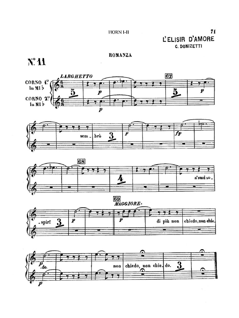 Una furtiva lacrima Trompa 1 y 2 | PDF