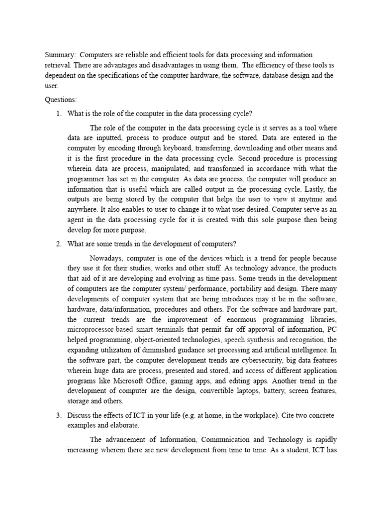 What Is The Role of The Computer in The Data Processing Cycle | Download Free PDF | Input/Output ...