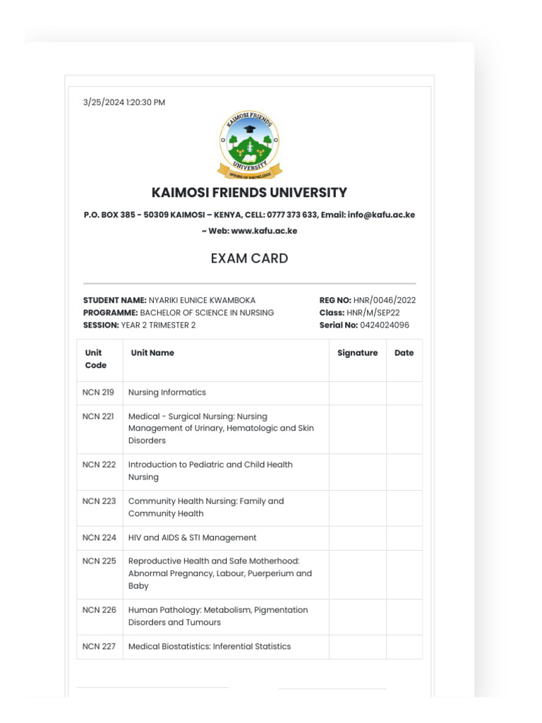 KAIMOSI FRIENDS UNIVERSITY EXAM CaRD | PDF | Science & Mathematics