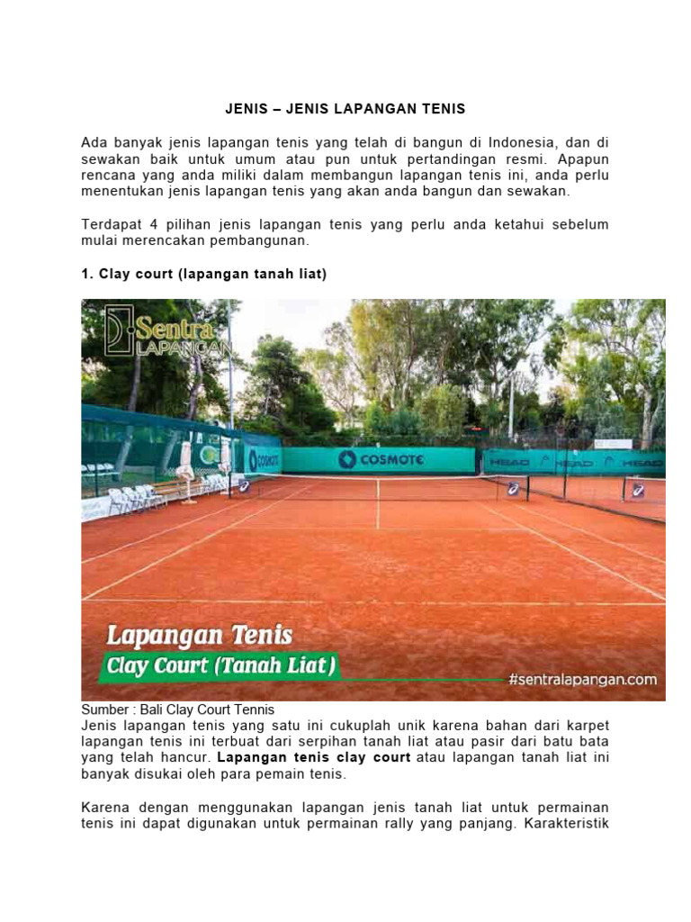 Jenis Jenis Lapangan Karpet Lapangan Tenis | PDF