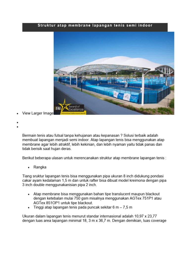 Struktur atap membrane lapangan tenis semi indoor | PDF