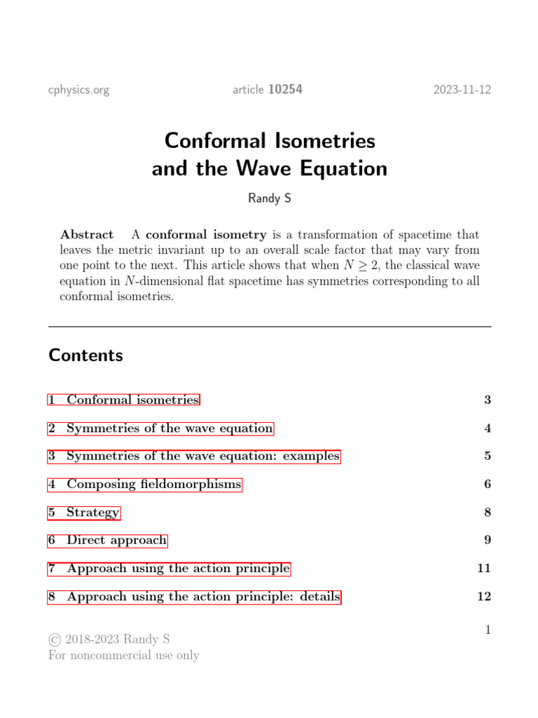 Conformal Isometries and The Wave Equation: Article 10254 2023-11-12 | PDF | Spacetime | Waves
