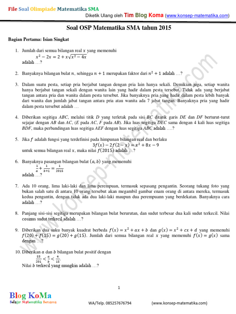2015 Soal Osp Matik SMA | PDF