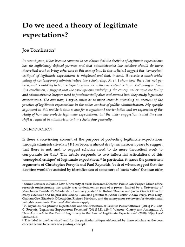 Do We Need A Theory of Legitimate Expectations | Download Free PDF ...