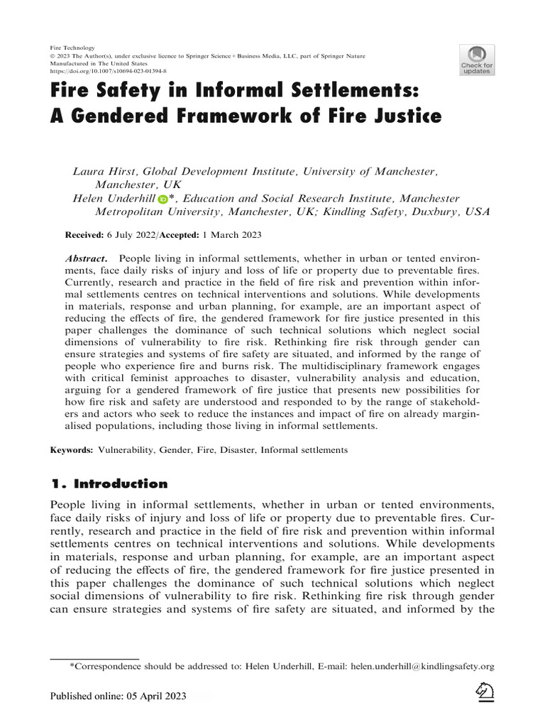 Fire Safety in Informal Settlements: A Gendered Framework of Fire ...