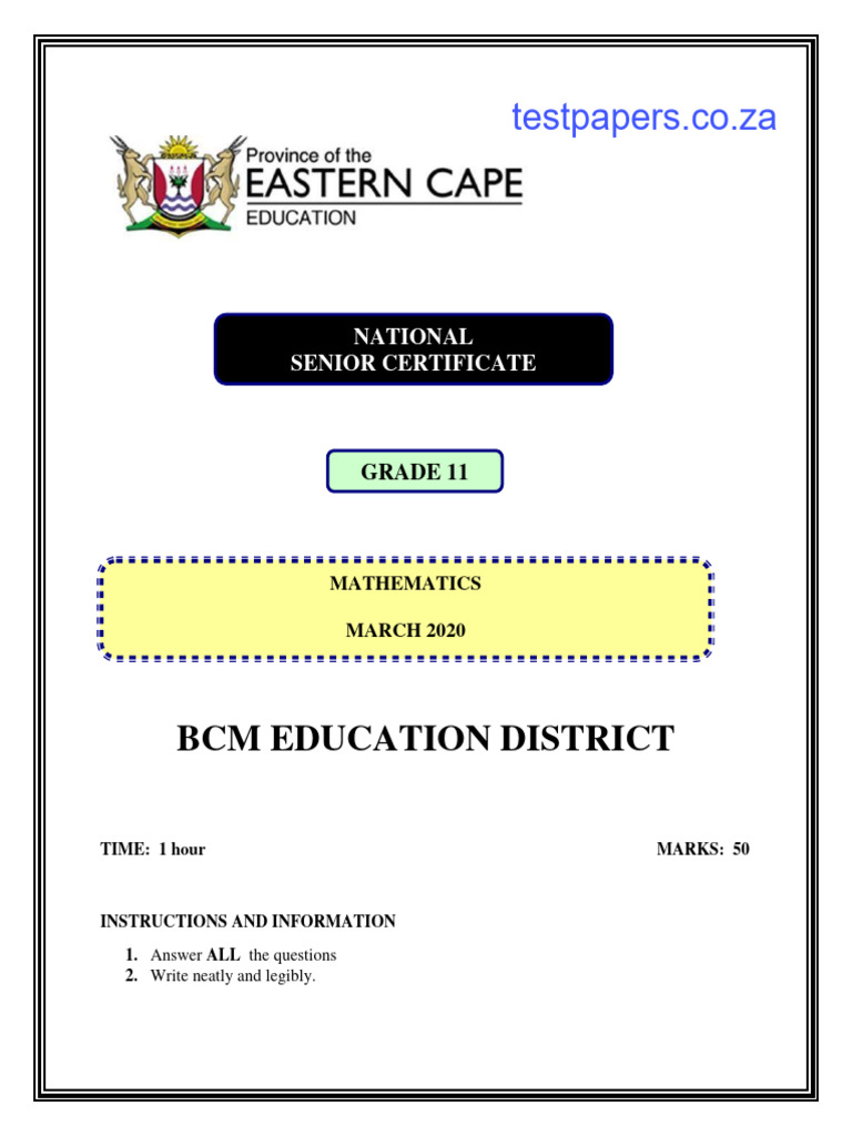 Maths Eastern Cape March QP Only GR 11 | PDF | Mathematics