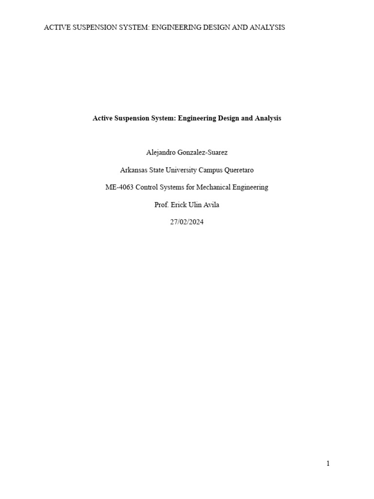 Active Suspension System - Engineering Design and Analysis | PDF ...