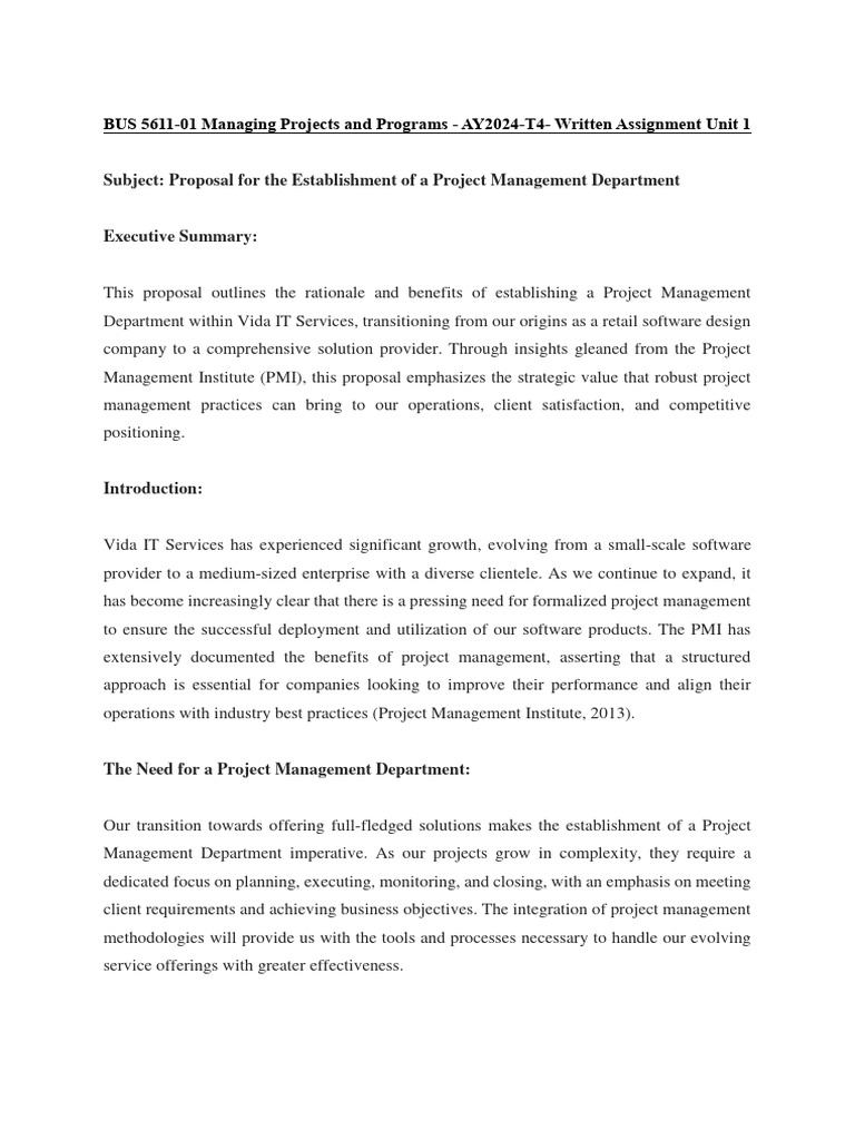 Written Assignment Unit 1 BUS5611 | PDF | Project Management | Strategic Management