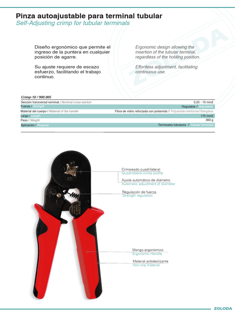 Pinza Autoajustable ZOLODA para Terminales | PDF