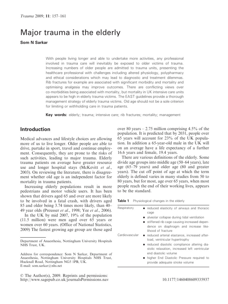 Major Trauma in the Elderly | PDF | Major Trauma | Intensive Care Unit