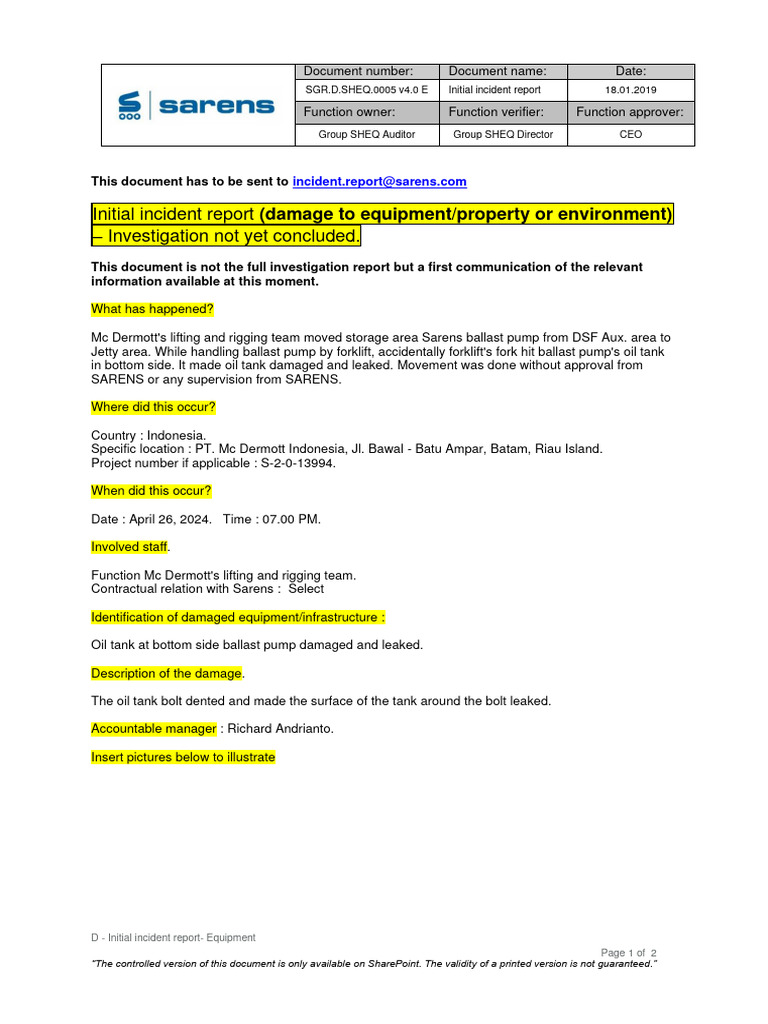 Incident Report - Ballast Pump | PDF
