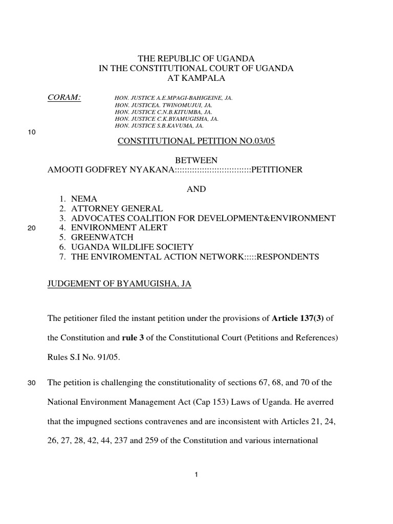 Nyakana vs NEMA: Constitutional Challenge | PDF | Judgment (Law) | Constitution