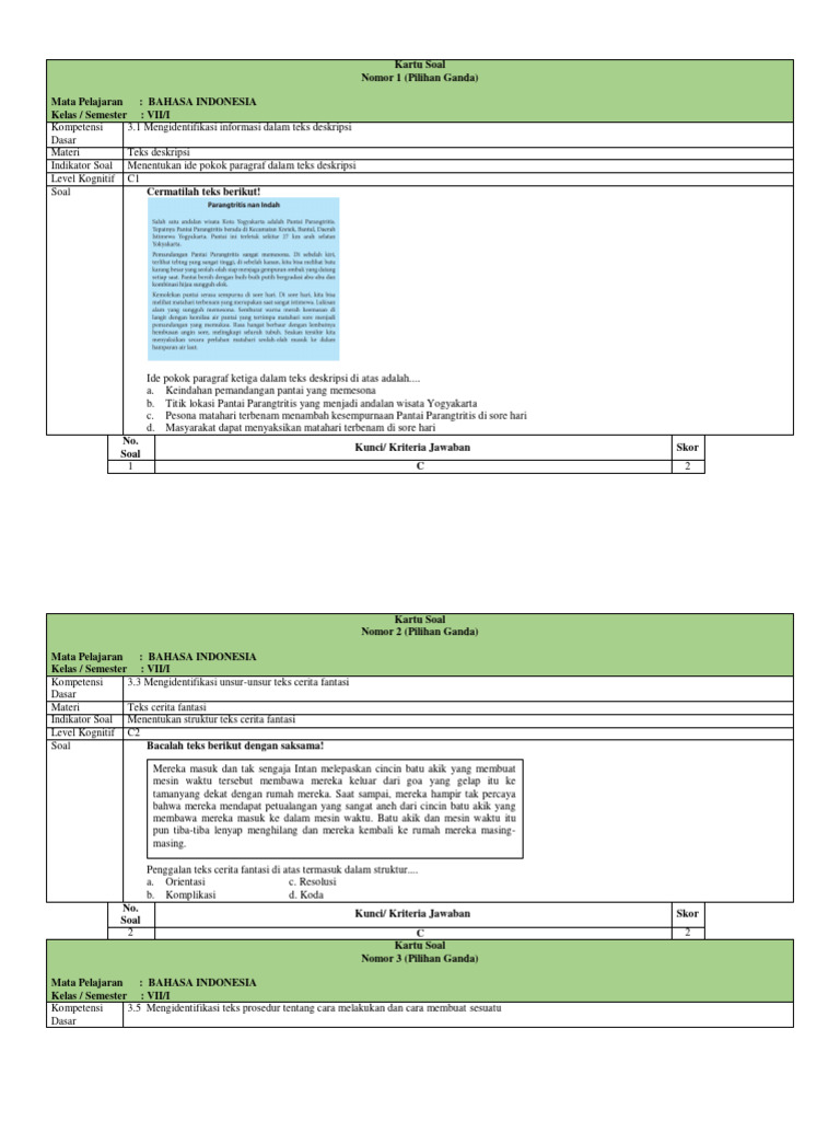 Kartu Soal Sasp B.indonesia 2023 | PDF