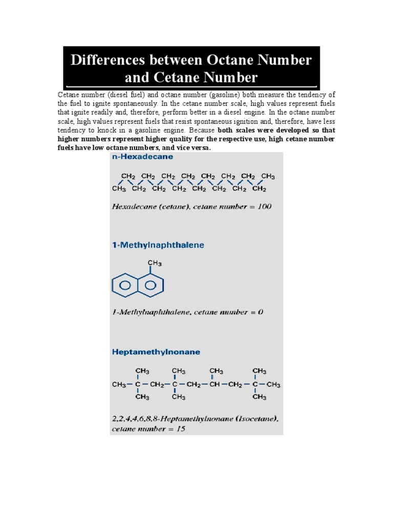 Differences Between Octane Number and Cetane Number | PDF | Gasoline ...