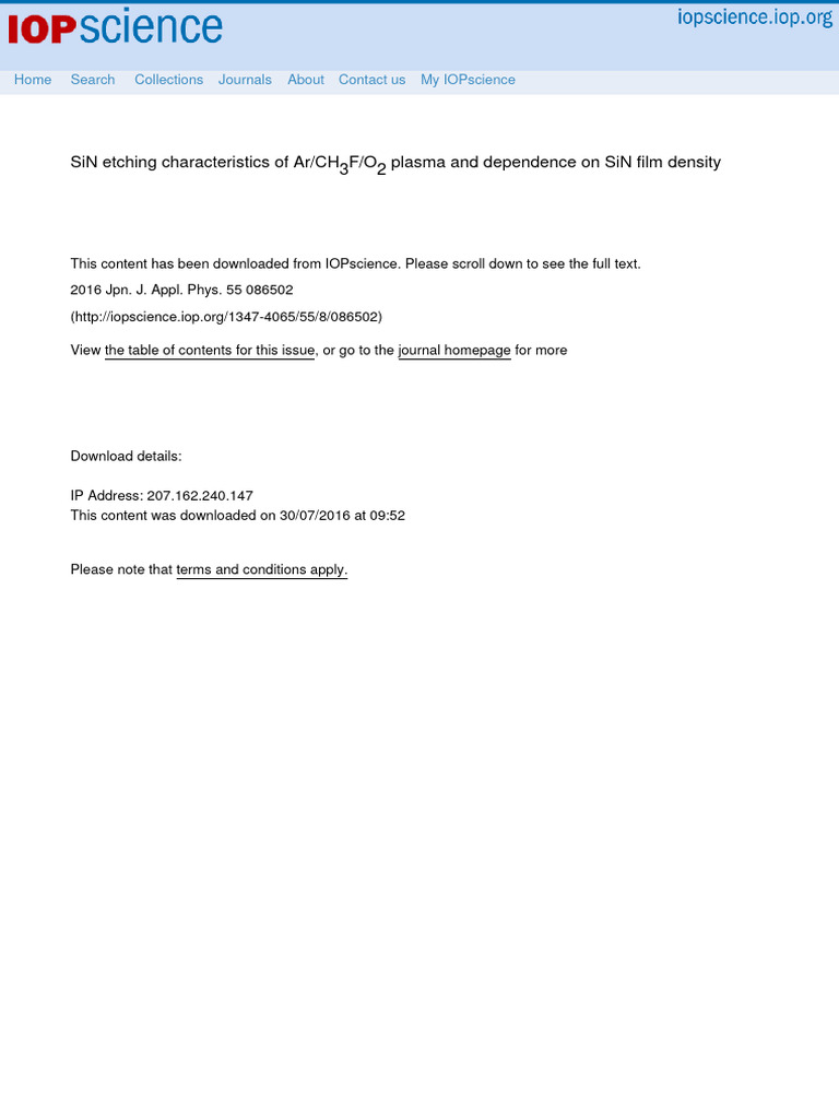 SiN etching characteristics of Ar/CH3 F/O2 plasma and dependence on SiN film density | PDF ...