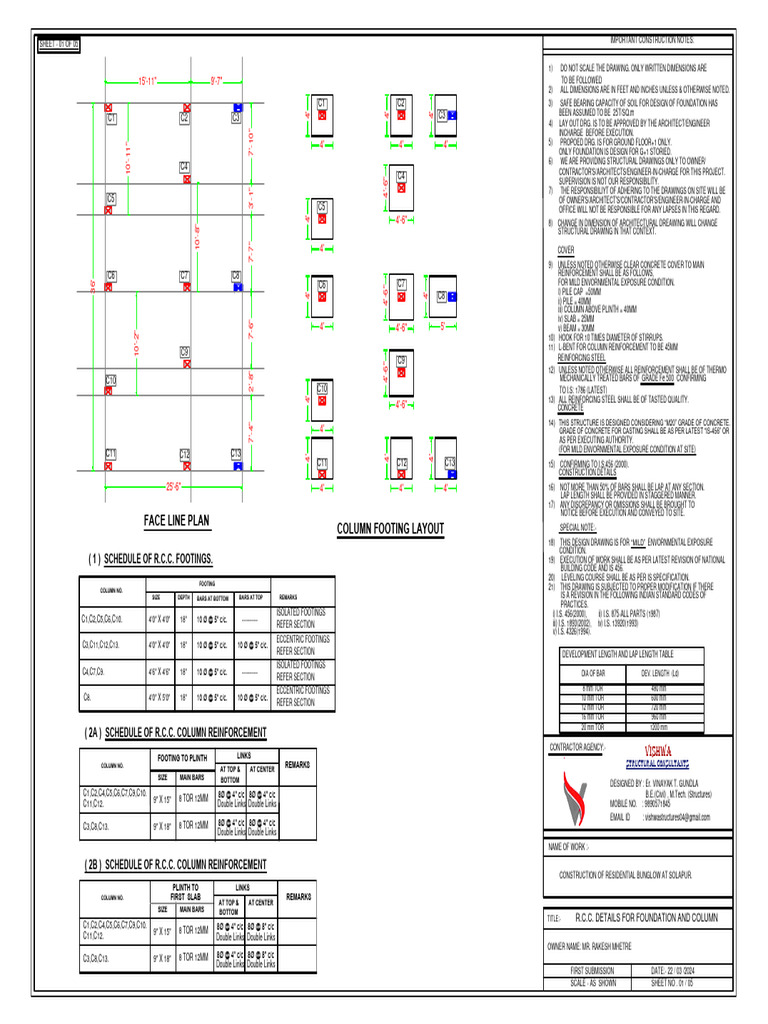 Column Footing Layout Face Line Plan: (1) Schedule of R.C.C. Footings | Download Free PDF ...