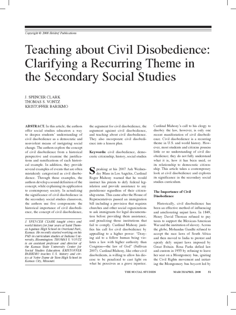 Teaching About Civil Disobedience | PDF | Civil Disobedience | Citizenship