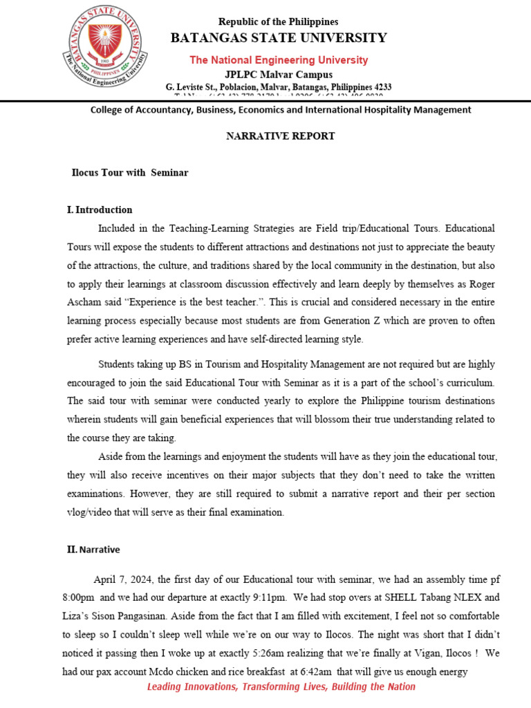 Ilocos Tour and Seminar Narrative Report | PDF | Tourism