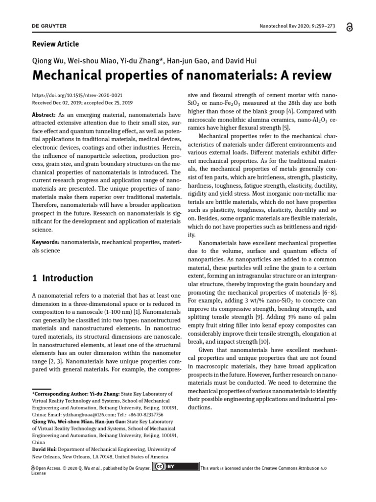 Mechanical Properties of Nanomaterials A Review | PDF | Nanocomposite ...